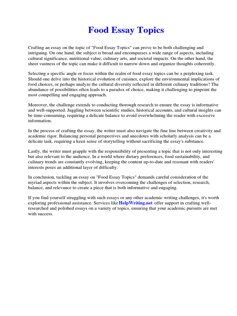 Food Essay Topics | PDF | Communication