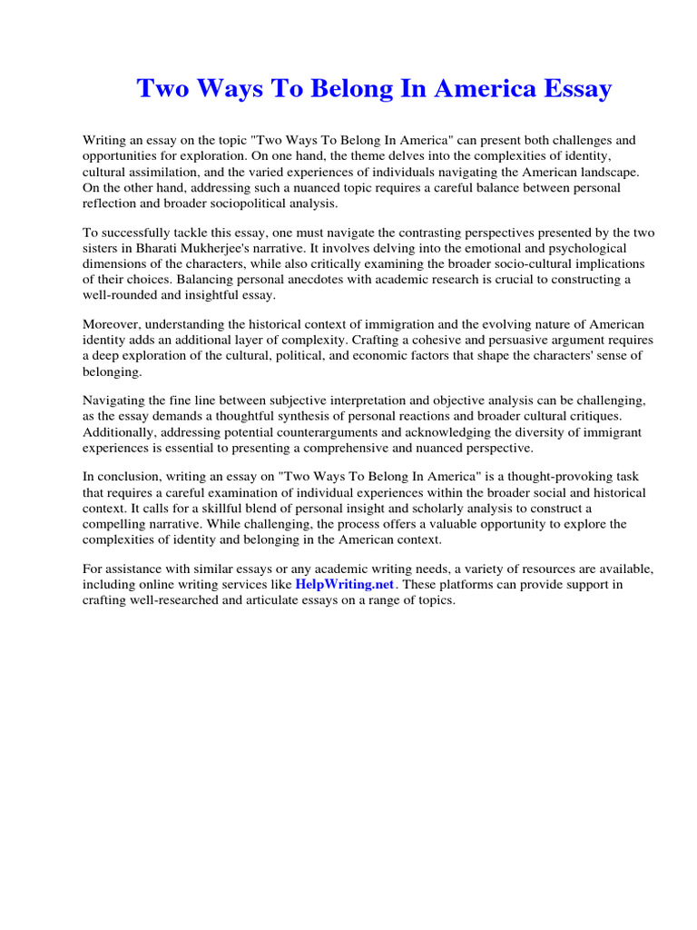 Two Ways To Belong in America Essay | PDF | Essays | The Raven