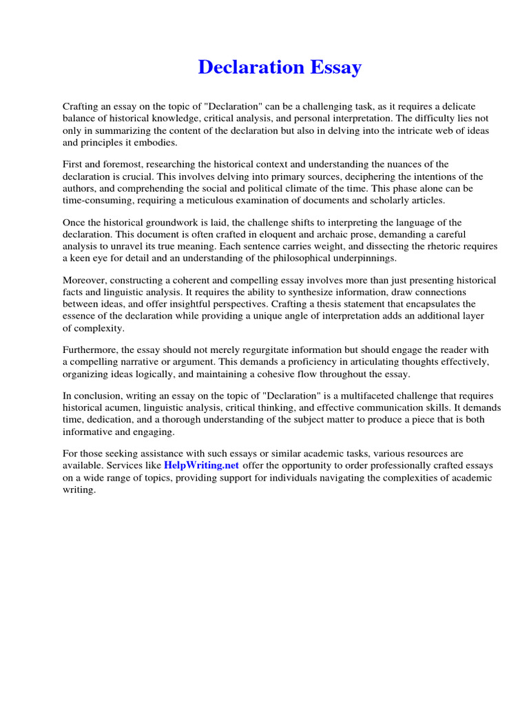 Declaration Essay | PDF | Early Childhood | Cognitive Development