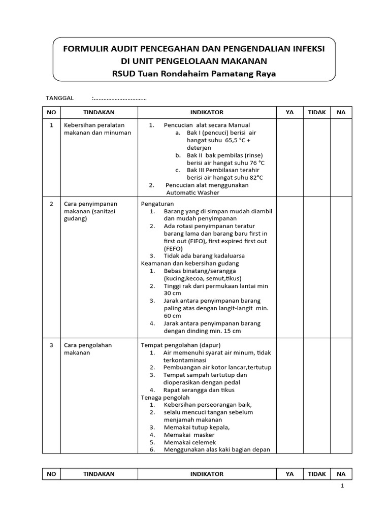 FORMULIR AUDIT PPI GIZI - New | PDF