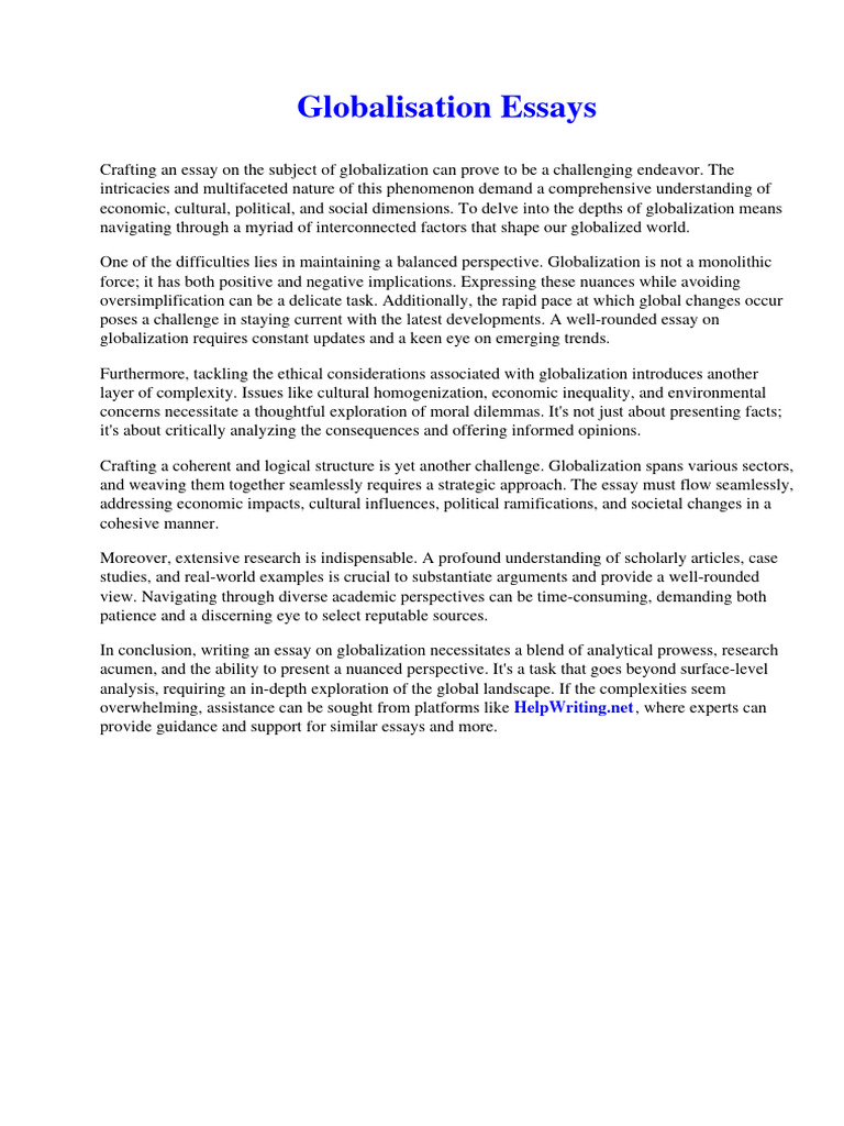 Globalisation Essays | PDF | Entrepreneurship | Trinity