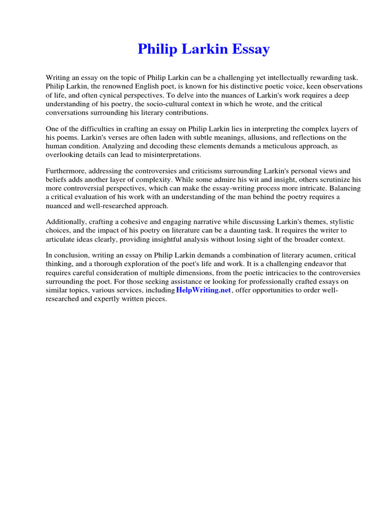 Philip Larkin Essay | PDF | Mole (Unit) | Chemical Substances