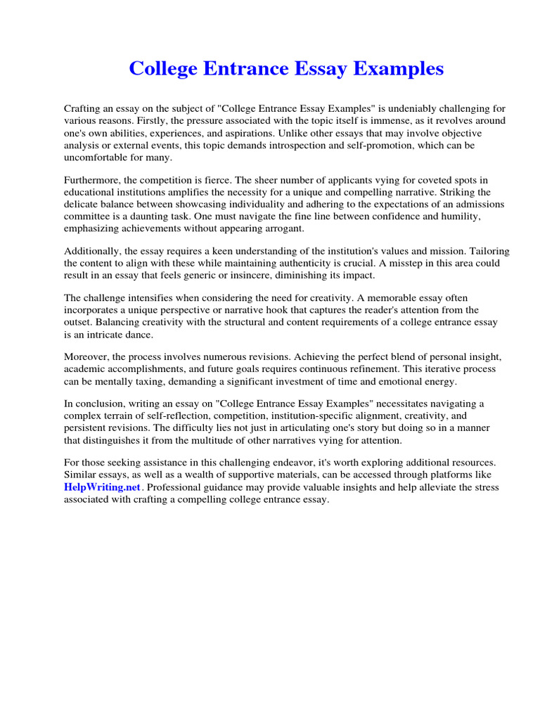 College Entrance Essay Examples | PDF | Beowulf | Essays