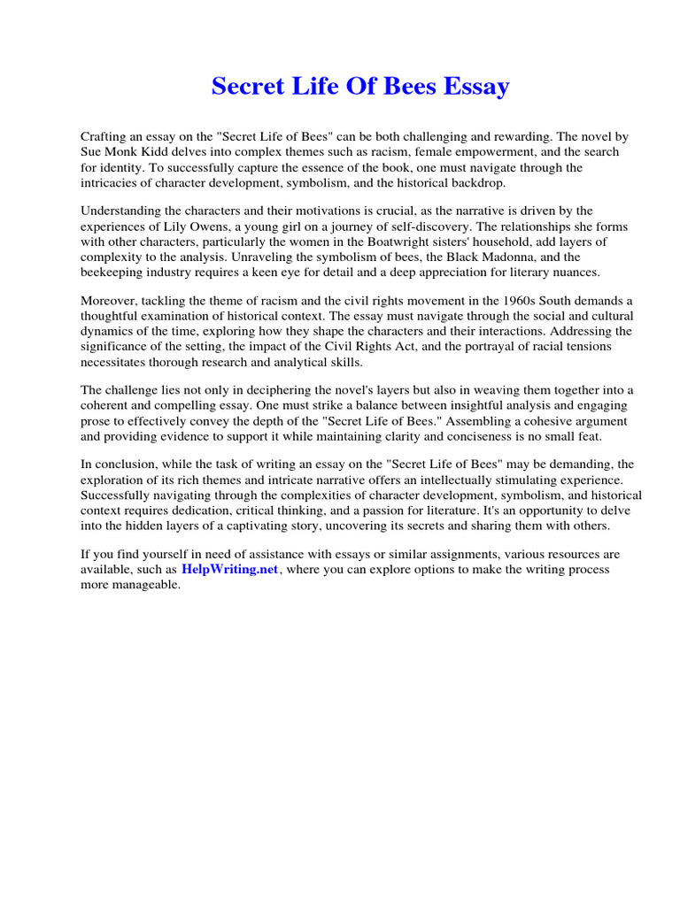 Secret Life of Bees Essay | PDF
