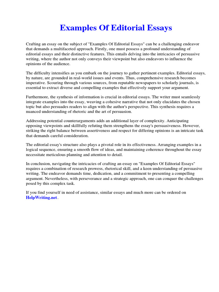 Examples of Editorial Essays | Download Free PDF | Romanticism | Essays