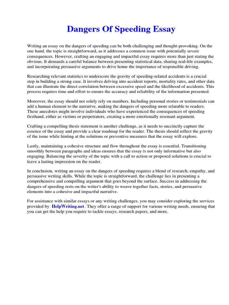 Dangers of Speeding Essay | PDF | Essays