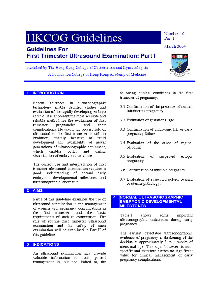 Guidelines For First Trimester Ultrasound Exam Part1 2004 | PDF ...