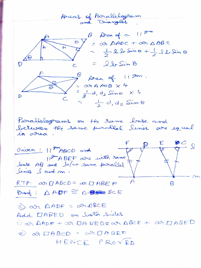 Area of Parallelogram and Triangles | PDF
