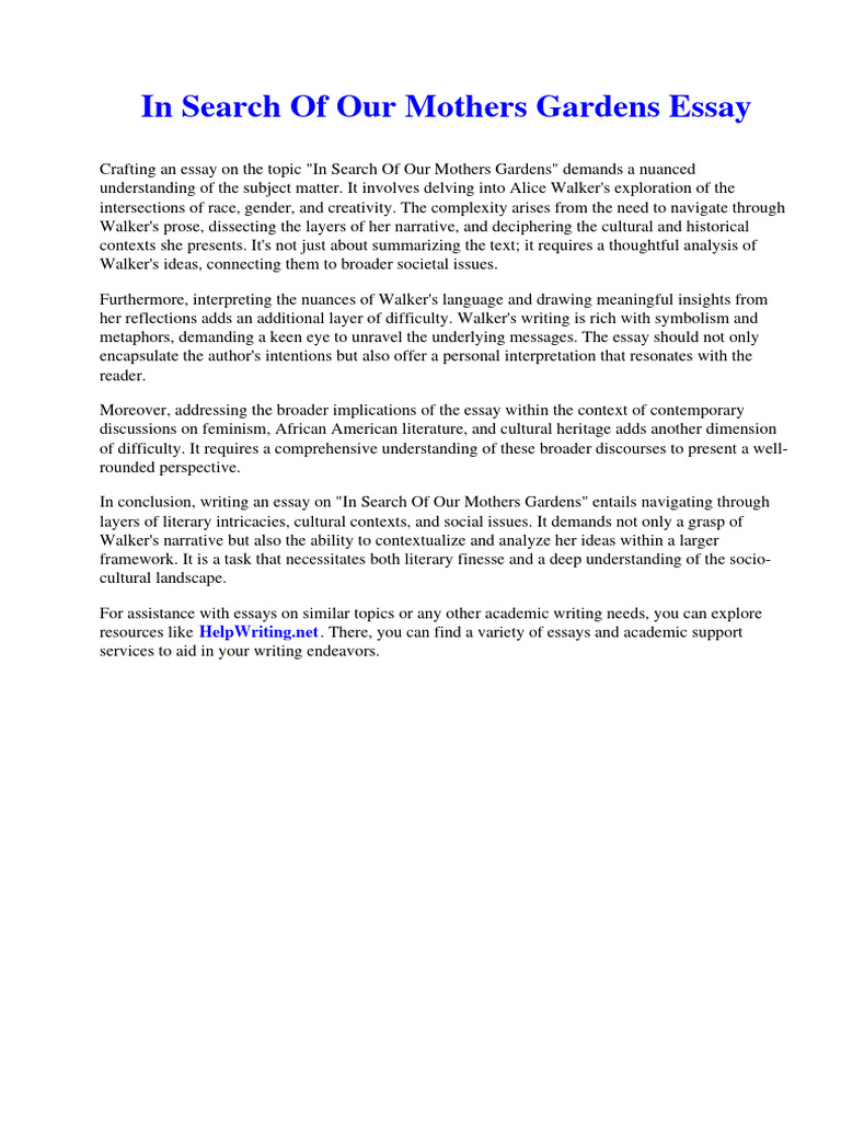 In Search of Our Mothers Gardens Essay | PDF | Jason | Tragedy