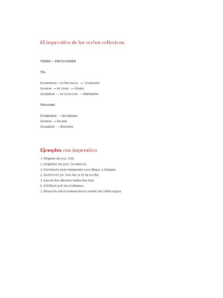 Imperativo Afirmativo Verbos Reflexivos | PDF