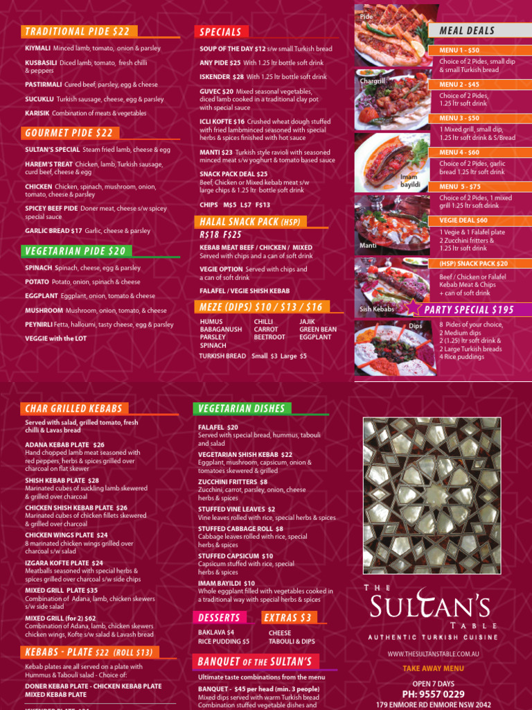 Sultan Take Away Menu | Download Free PDF | Kebab | Turkish Cuisine
