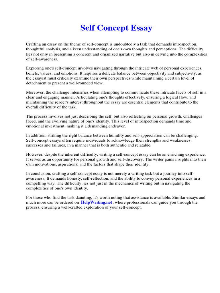 Self Concept Essay | PDF | Self Control | Self-Management