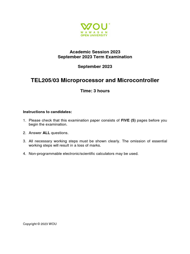 Final Exam QP - Microprocessor and Microcontroller - Sep - 2023 | PDF | Central Processing Unit ...