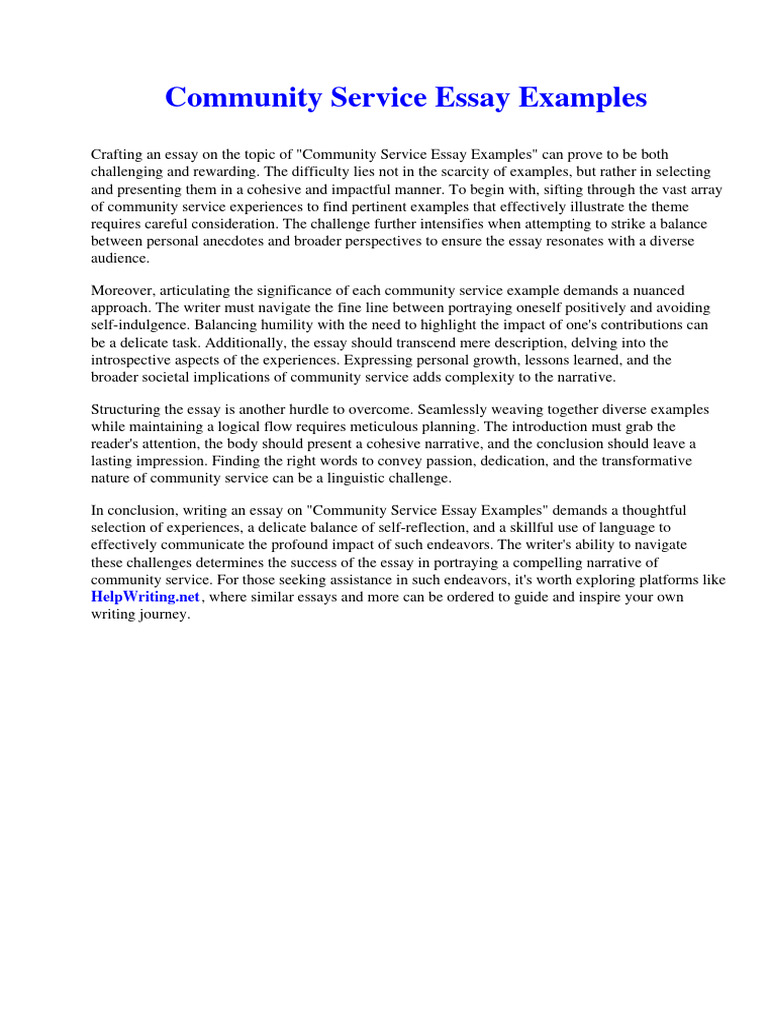 Community Service Essay Examples | Download Free PDF | Essays | Narrative Community Service Essay Examples | Download Free PDF | Essays | Narrative