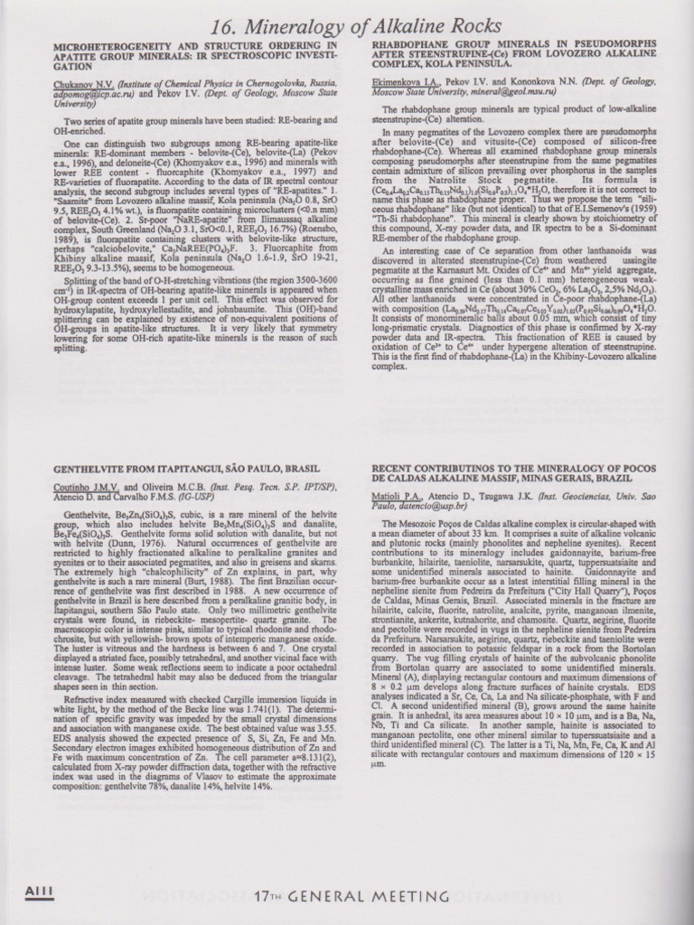 Mineralogy of Alkaline Rocks | PDF | Minerals | Chemistry