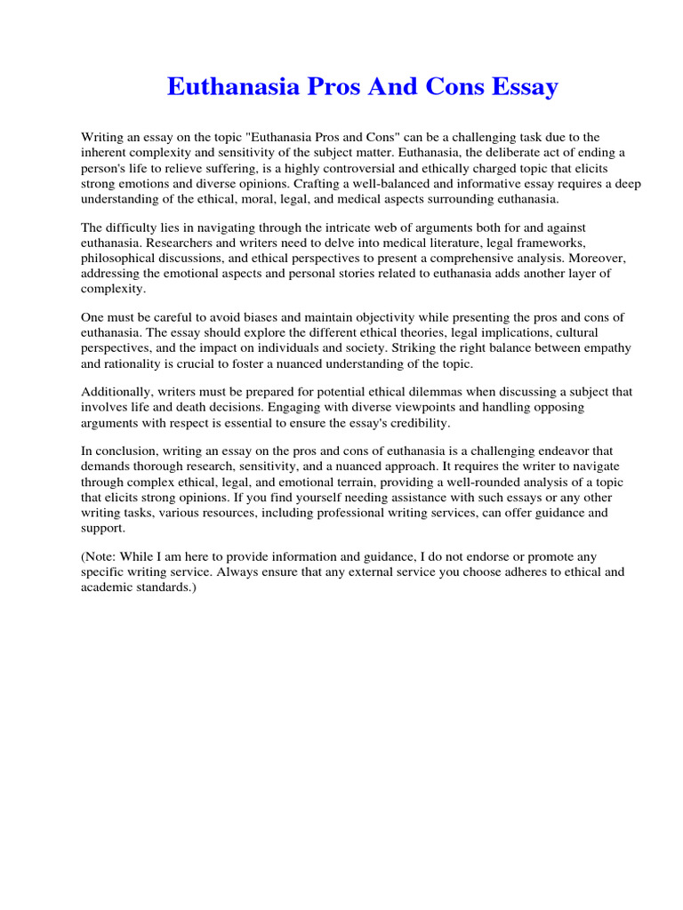 Euthanasia Pros and Cons Essay | PDF | Human Trafficking | Sexual Slavery
