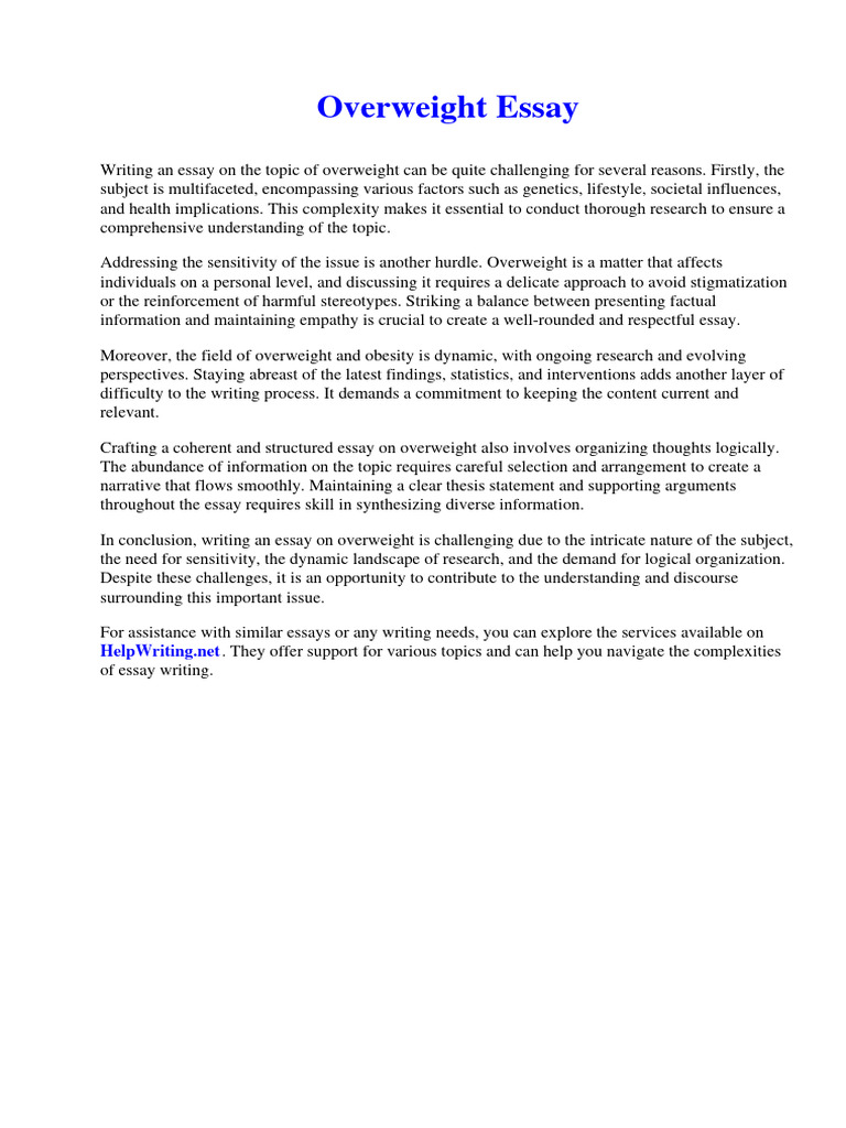 Overweight Essay | PDF | Essays | Sex Education