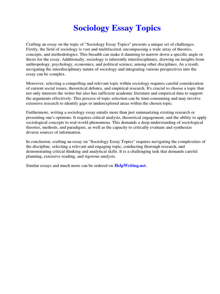 Sociology Essay Topics | PDF | Sociology | Absolute Monarchy