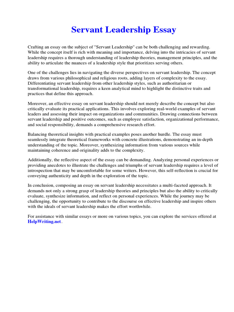 Servant Leadership Essay | PDF | Leadership | Servant Leadership