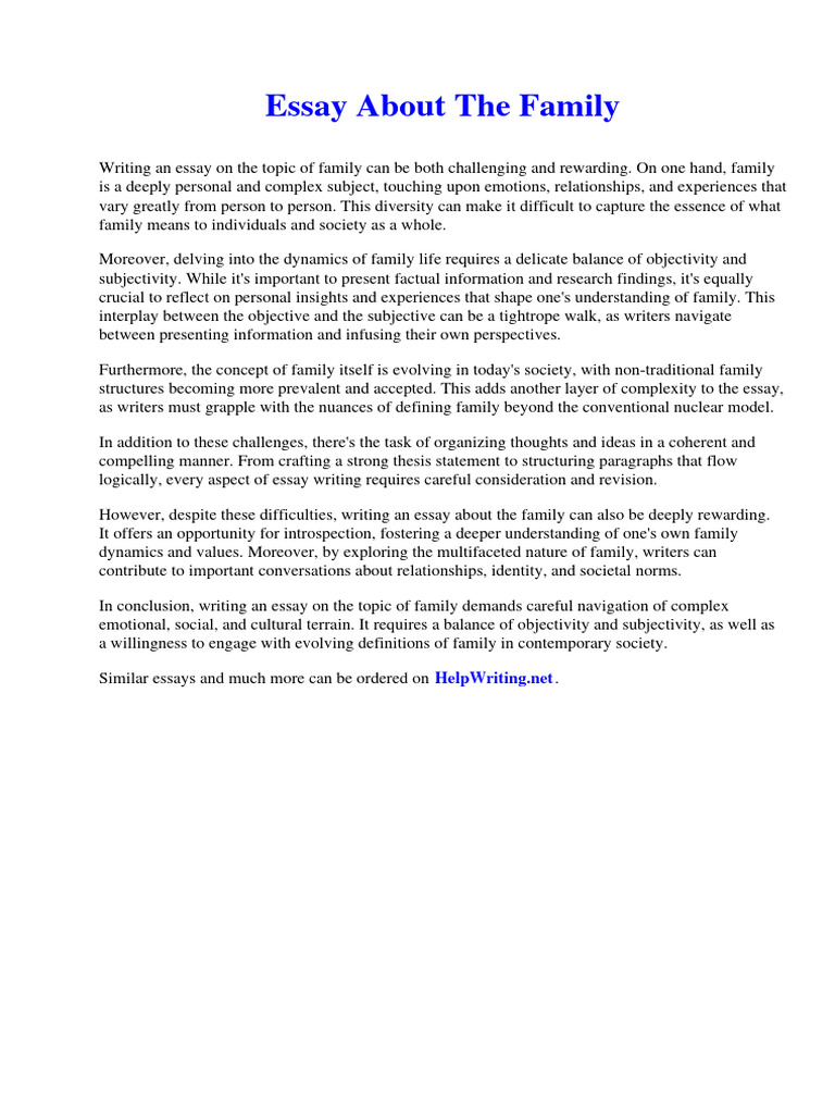 Essay About The Family | PDF | Essays | Weimar Republic