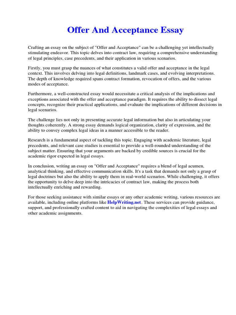 Offer and Acceptance Essay | PDF | Filtration | Taxes