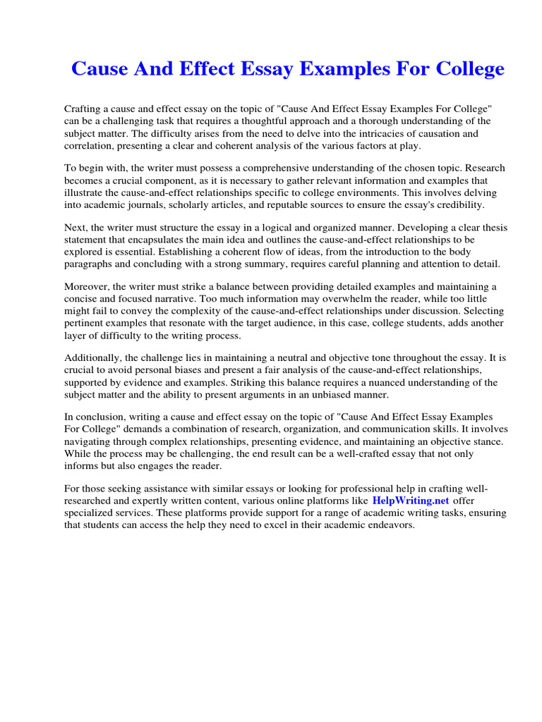 Cause and Effect Essay Examples For College | PDF | Essays | Causality