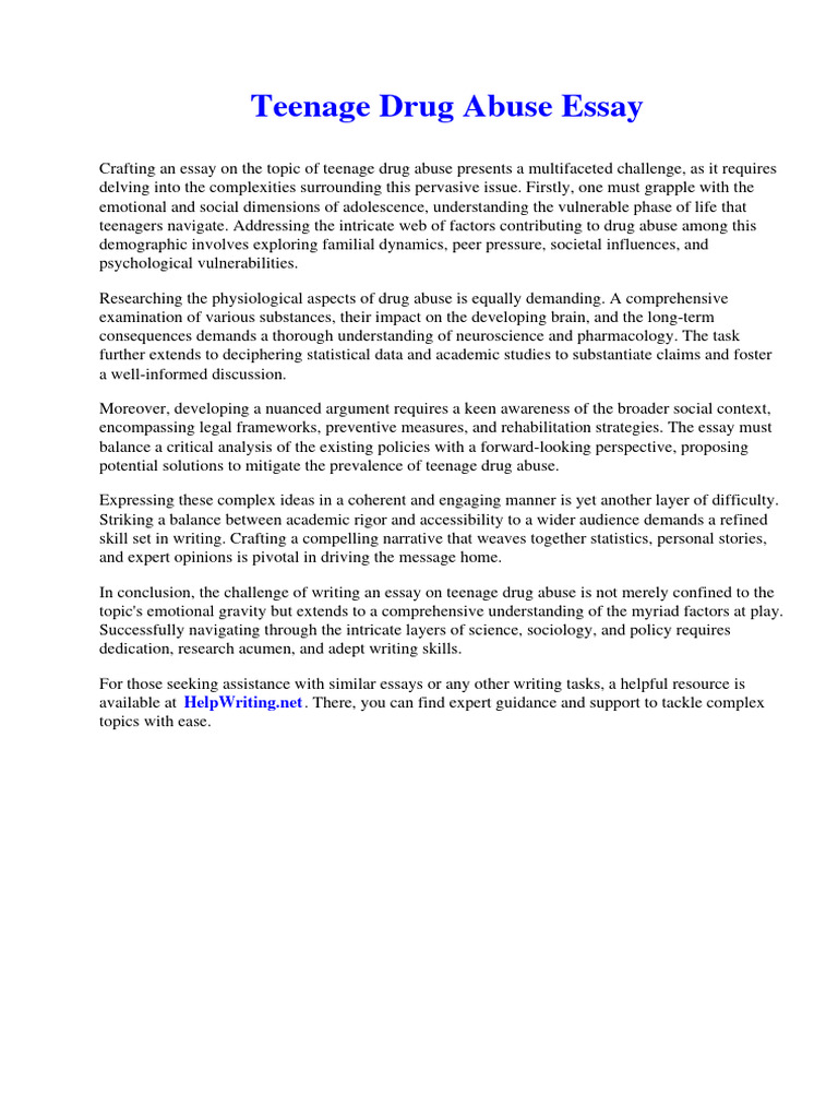 Teenage Drug Abuse Essay | PDF | Mental Health | Health Care