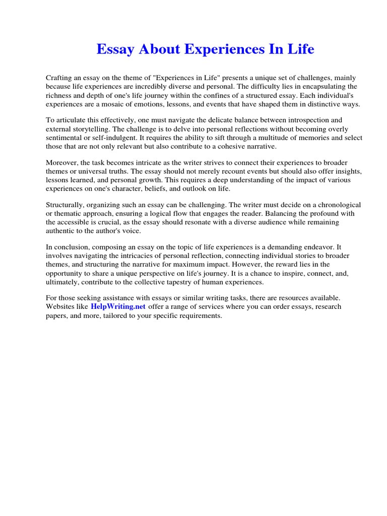 Essay About Experiences in Life | PDF | Politics