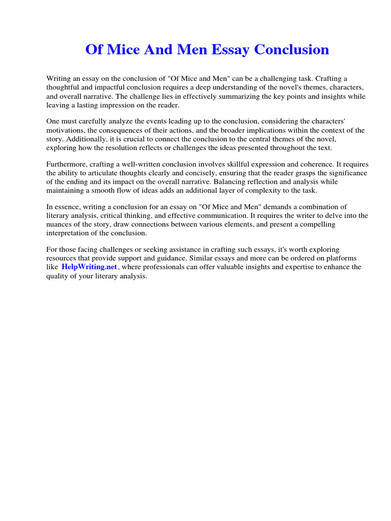 Of Mice and Men Essay Conclusion | PDF | Essays | Nihilism