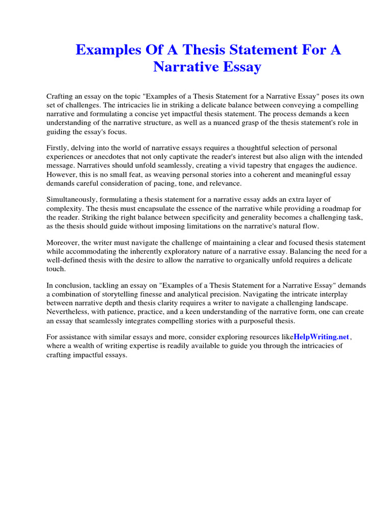 Examples of A Thesis Statement For A Narrative Essay | PDF | Relaxation ...