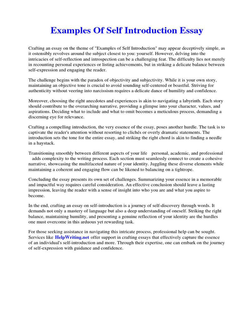 Examples of Self Introduction Essay | PDF | Calvinism | Soil