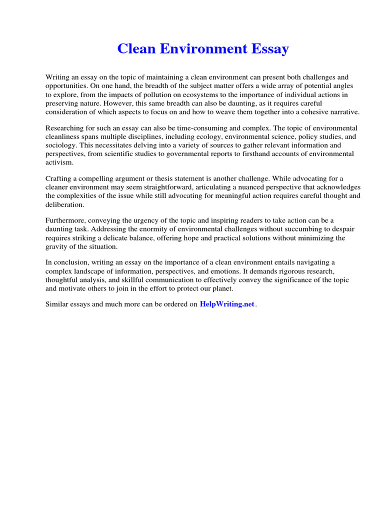 Clean Environment Essay | Download Free PDF | Robinson Crusoe
