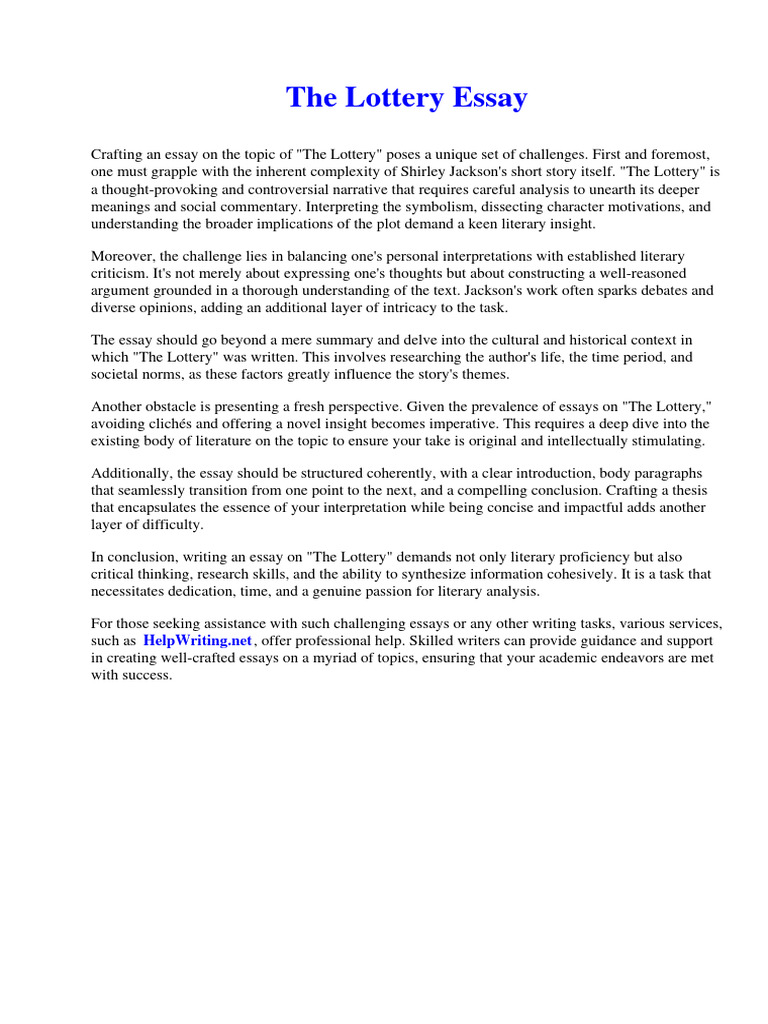 The Lottery Essay | PDF | Essays | Unmanned Aerial Vehicle