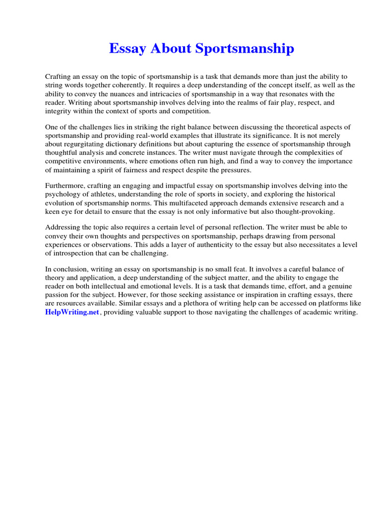 Essay About Sportsmanship | PDF | Sports | Essays