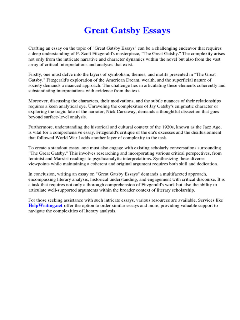 Great Gatsby Essays | PDF