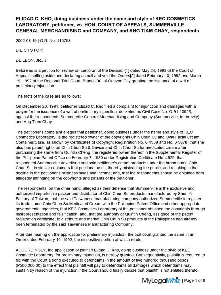 Elidad Kho Vs CA Summerville General Merchandising Et Al | PDF ...