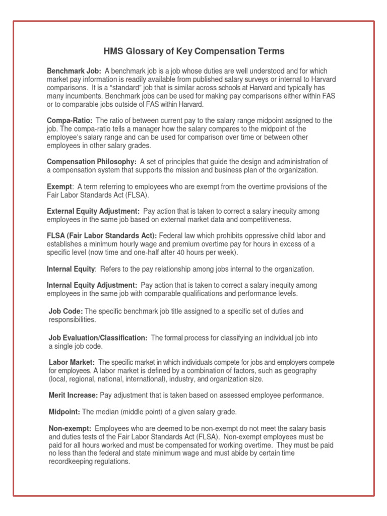 Glossary of Key Compensation Terms | PDF | Overtime | Salary