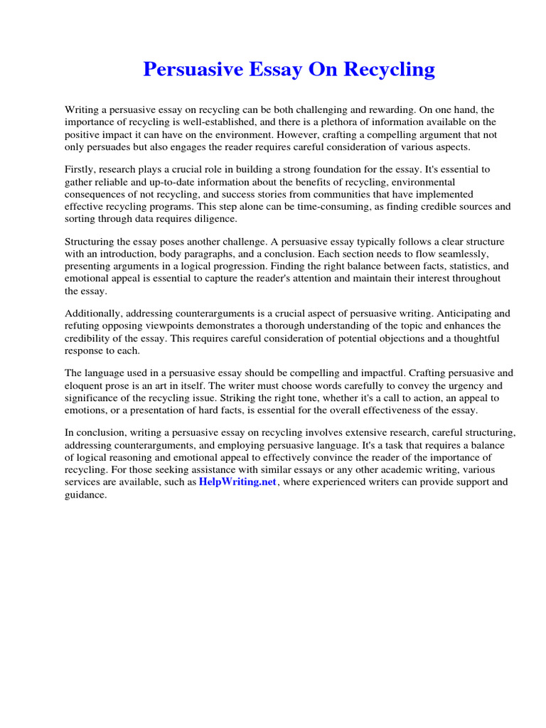 Persuasive Essay On Recycling | PDF | Psychotherapy | Hepatitis C