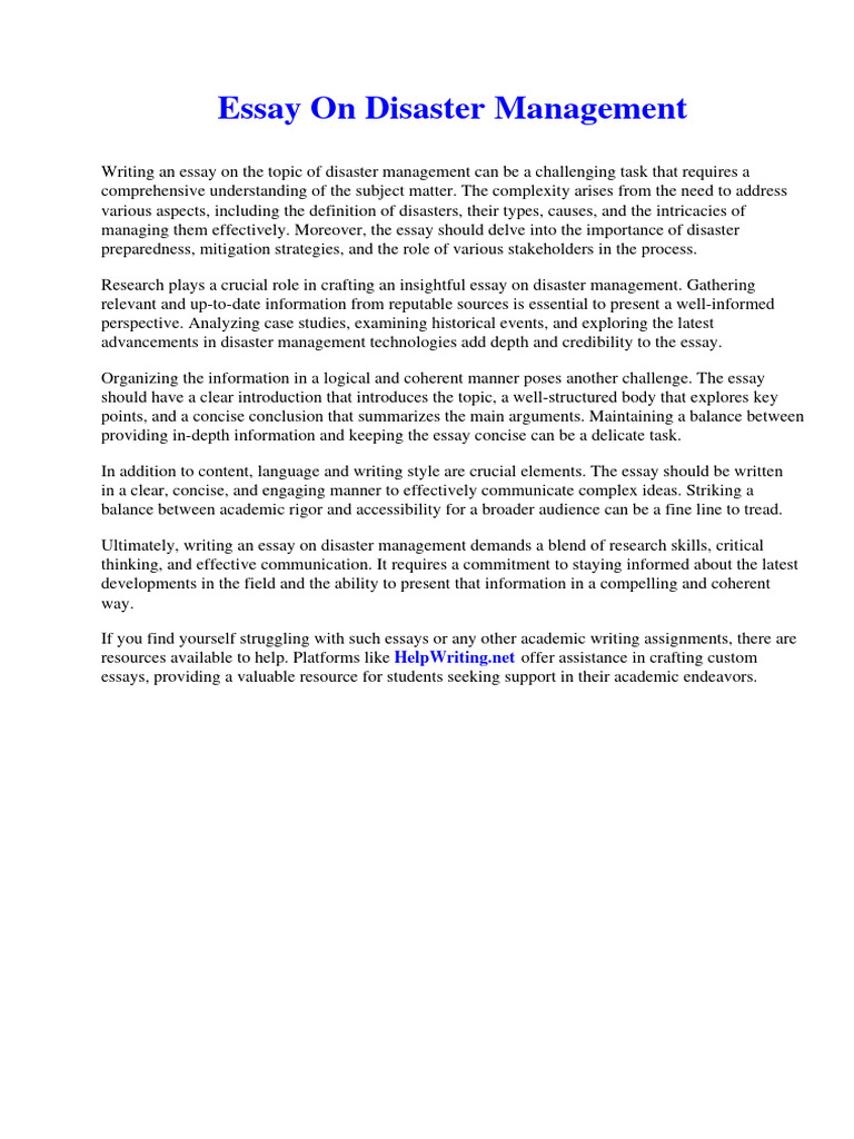 Essay On Disaster Management | PDF | Middle Ages | Essays