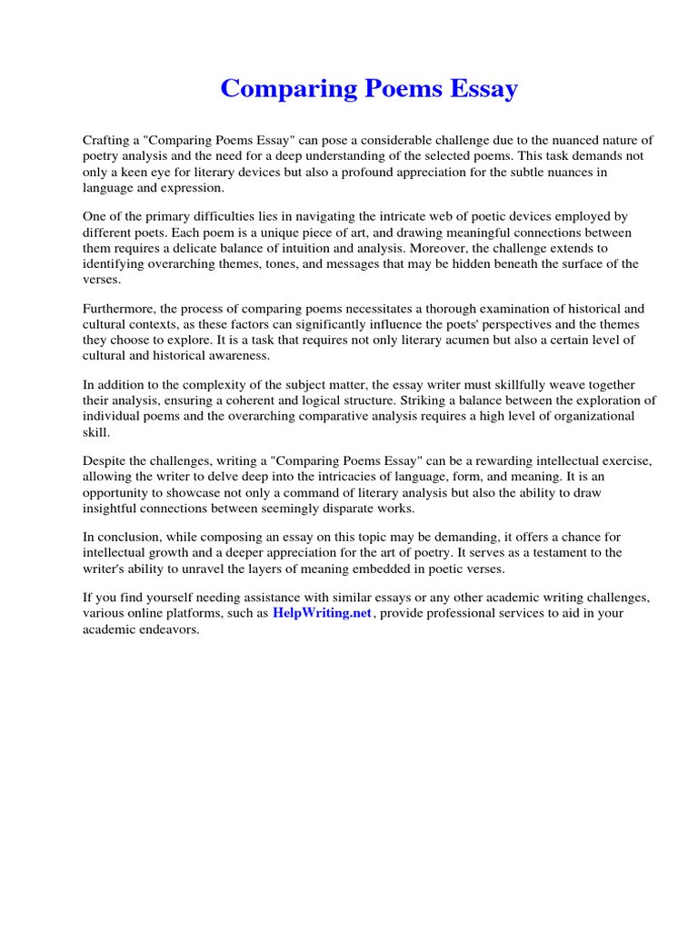 Comparing Poems Essay | PDF | Poetry | Substance Abuse