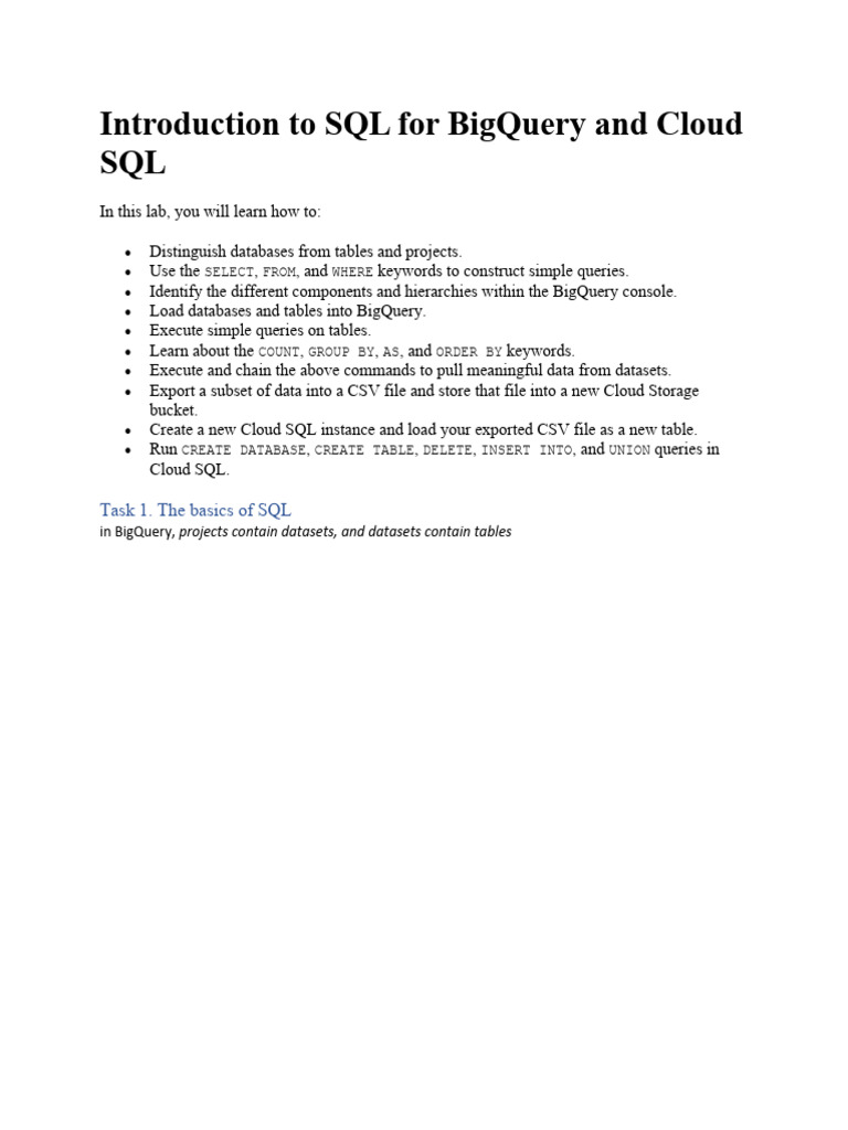SQL Basics for BigQuery Users | PDF