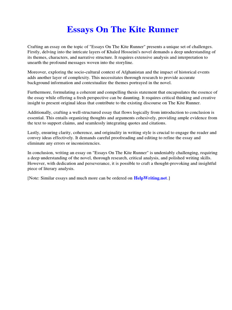 Essays On The Kite Runner | PDF | Dolphin | Essays