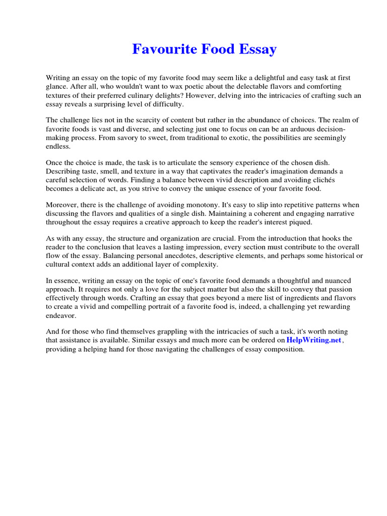 Favourite Food Essay | Download Free PDF | Essays | Taste