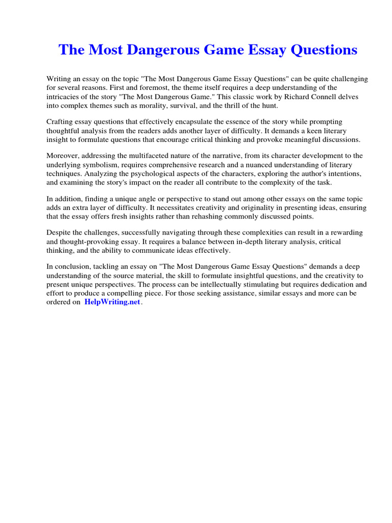 The Most Dangerous Game Essay Questions | PDF | Endocrine System | Hormone