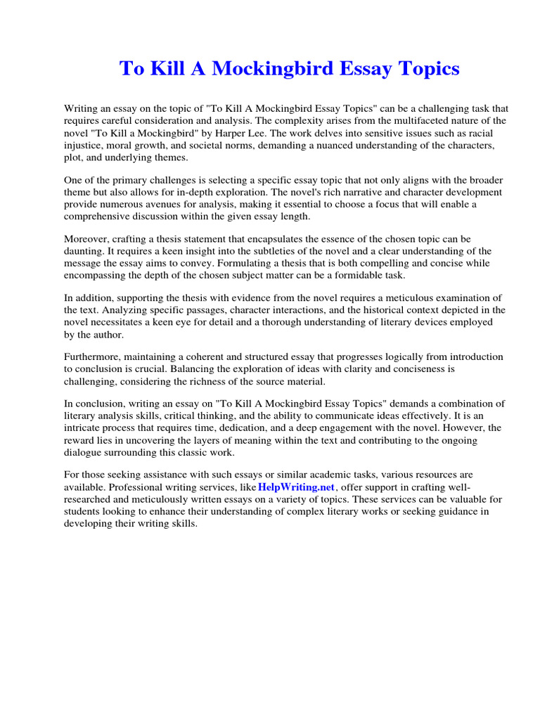 To Kill a Mockingbird Essay Guide | PDF | Essays | To Kill A Mockingbird