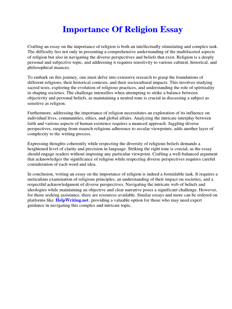 Importance of Religion Essay | Download Free PDF | Parental Leave | Hunger