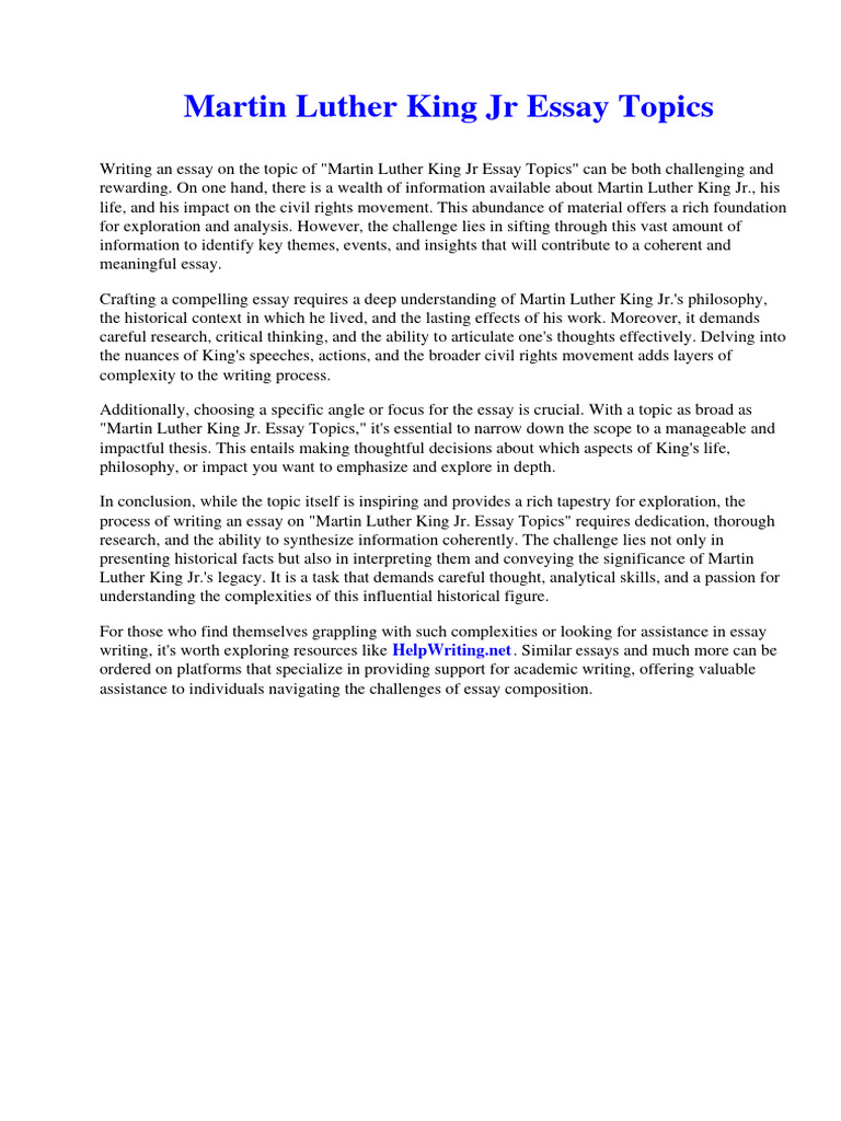 Martin Luther King JR Essay Topics | PDF | Hillary Clinton | American ...