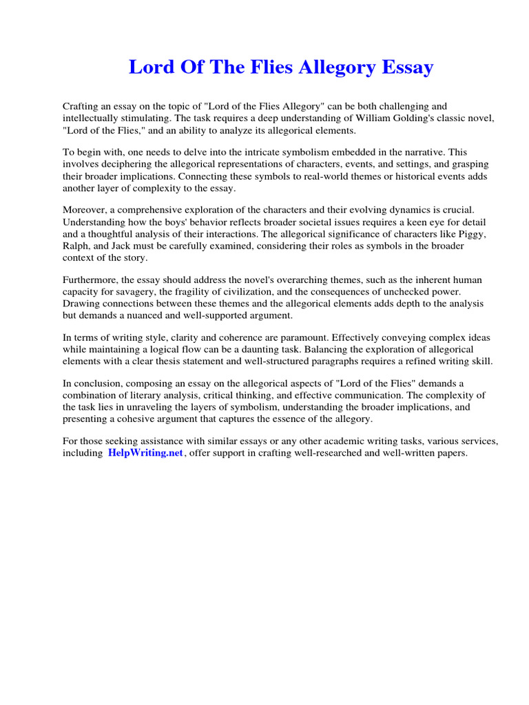 Lord of The Flies Allegory Essay | PDF | Anne Frank | Essays