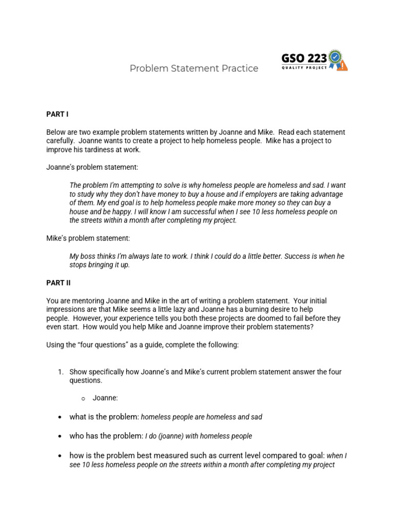 Problem Statement Practice Pdf Homelessness Cognition 4131