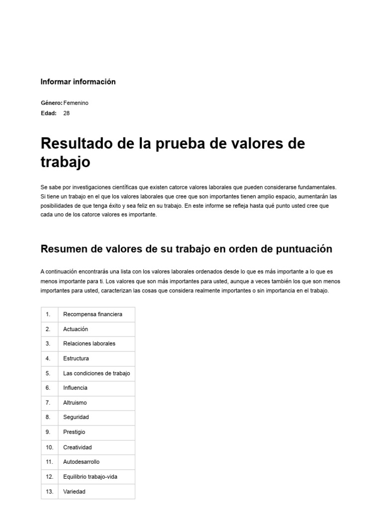Work Values Test - Estefania Grajales | PDF | Comportamiento